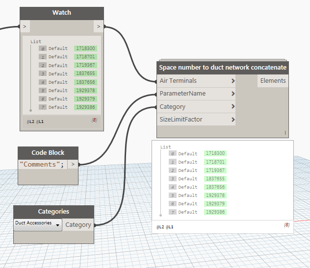 Space number to duct network concatenate – Dynamo Nodes